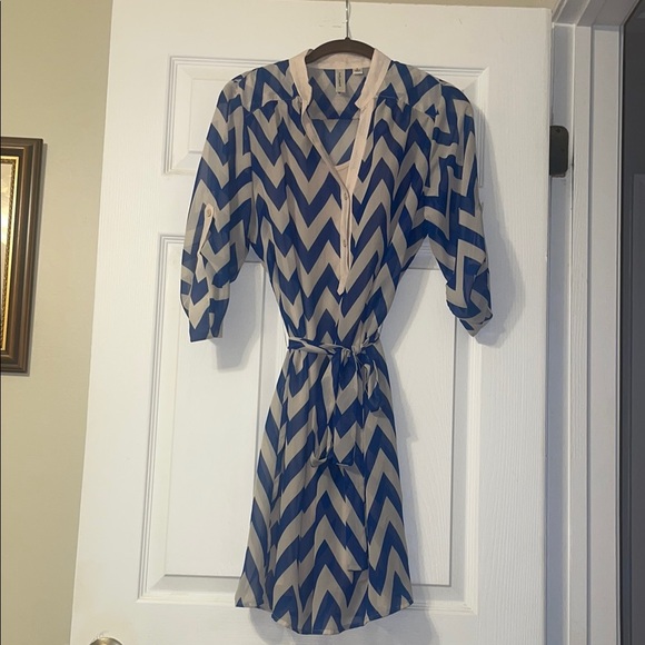 Tacera | Dresses | Tacera Blue And White Chevron Dress With Mandarin ...